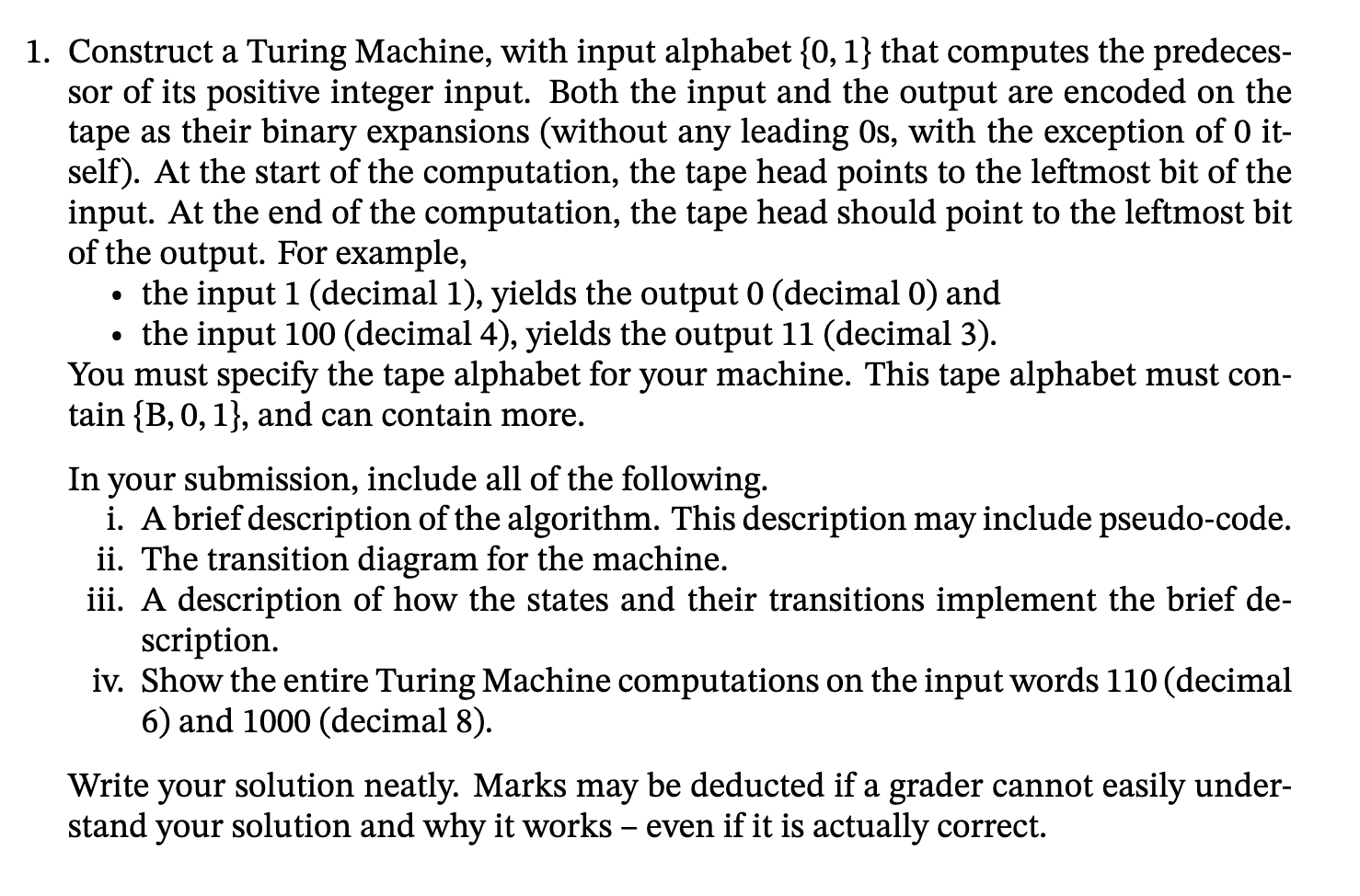 Solved Construct a Turing Machine, with input alphabet {0,1} | Chegg.com