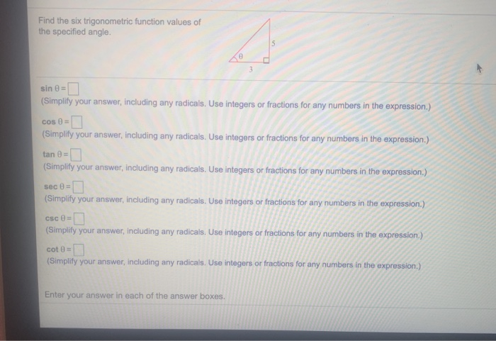 Solved Find the six trigonometric function values of the | Chegg.com