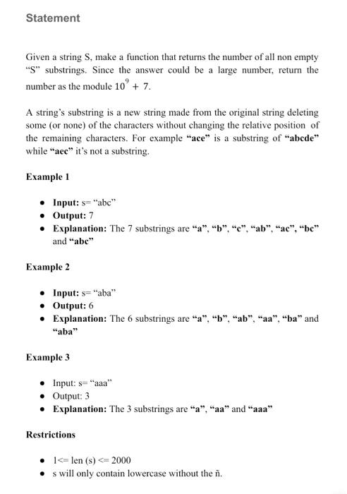 Solved Statement Given a string S, make a function that | Chegg.com