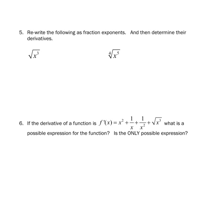Solved 5. Re-write the following as fraction exponents. And | Chegg.com