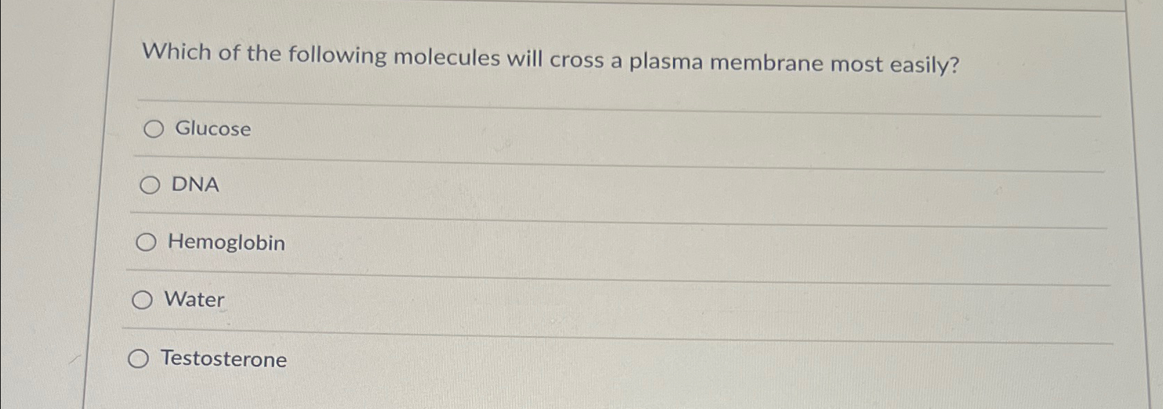 Solved Which of the following molecules will cross a plasma | Chegg.com