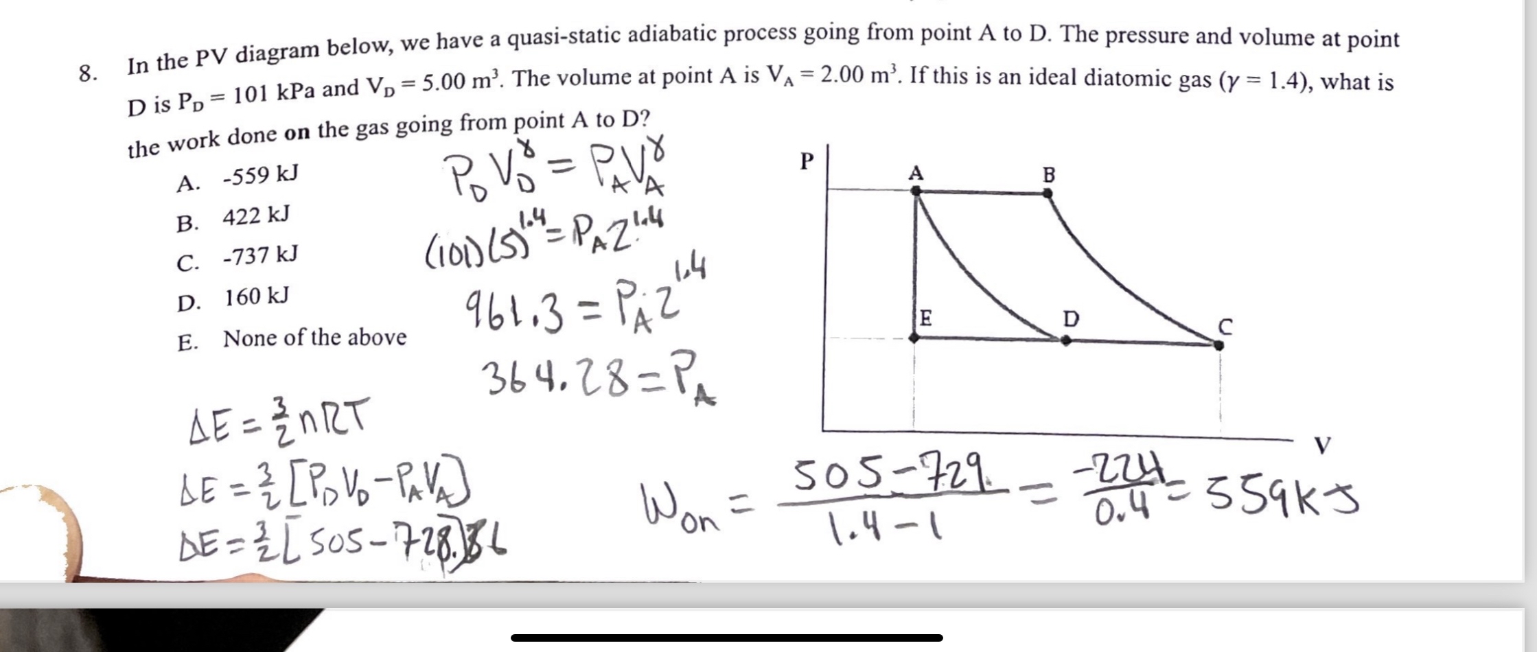 Solved In the PV diagram below, we have a quasi-static | Chegg.com