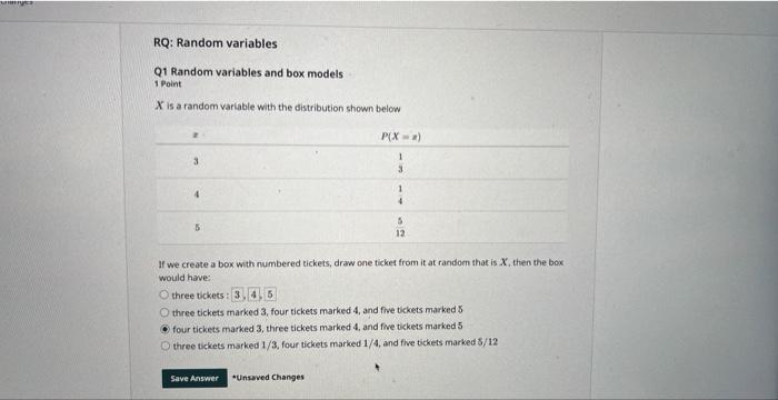 Solved RQ: Random variables Q1 Random variables and box | Chegg.com