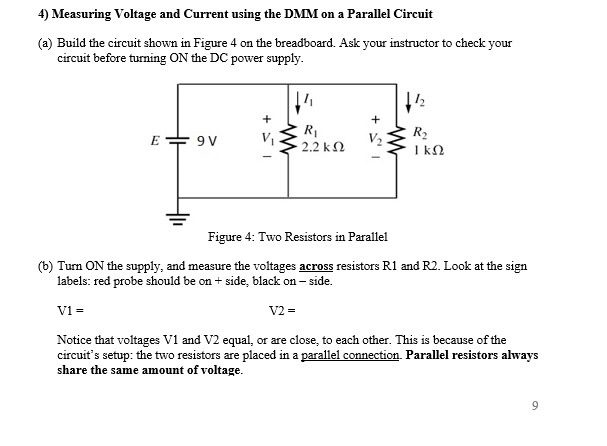 Solved 4) Measuring Voltage and Current using the DMM on a | Chegg.com