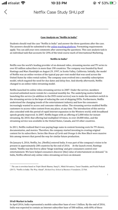 Solved as i done the case assignment about (netflix in | Chegg.com