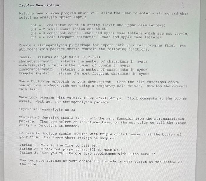 Solved Problem Description Write A Menu Driven Program 9662