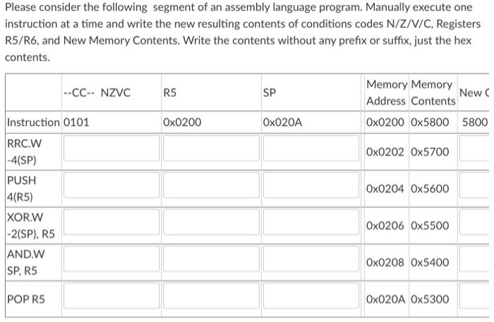 Solved Please consider the following segment of an assembly | Chegg.com