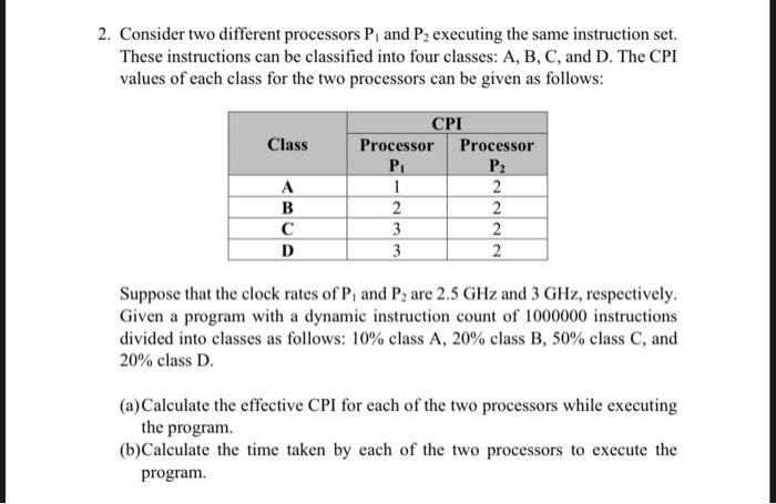 Solved 2. Consider two different processors P1 and P2 | Chegg.com