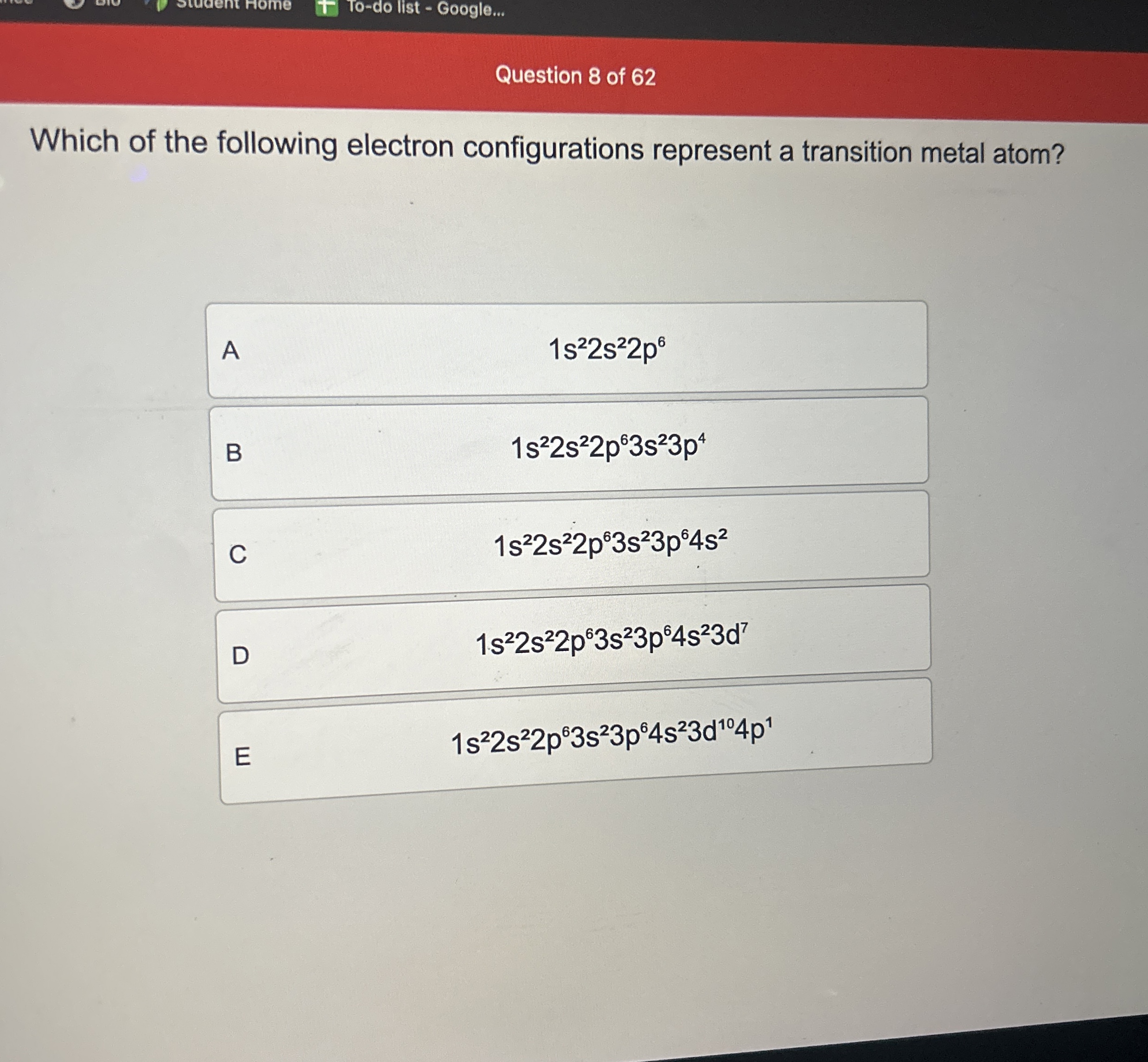 Solved Question 8 ﻿of 62Which of the following electron | Chegg.com