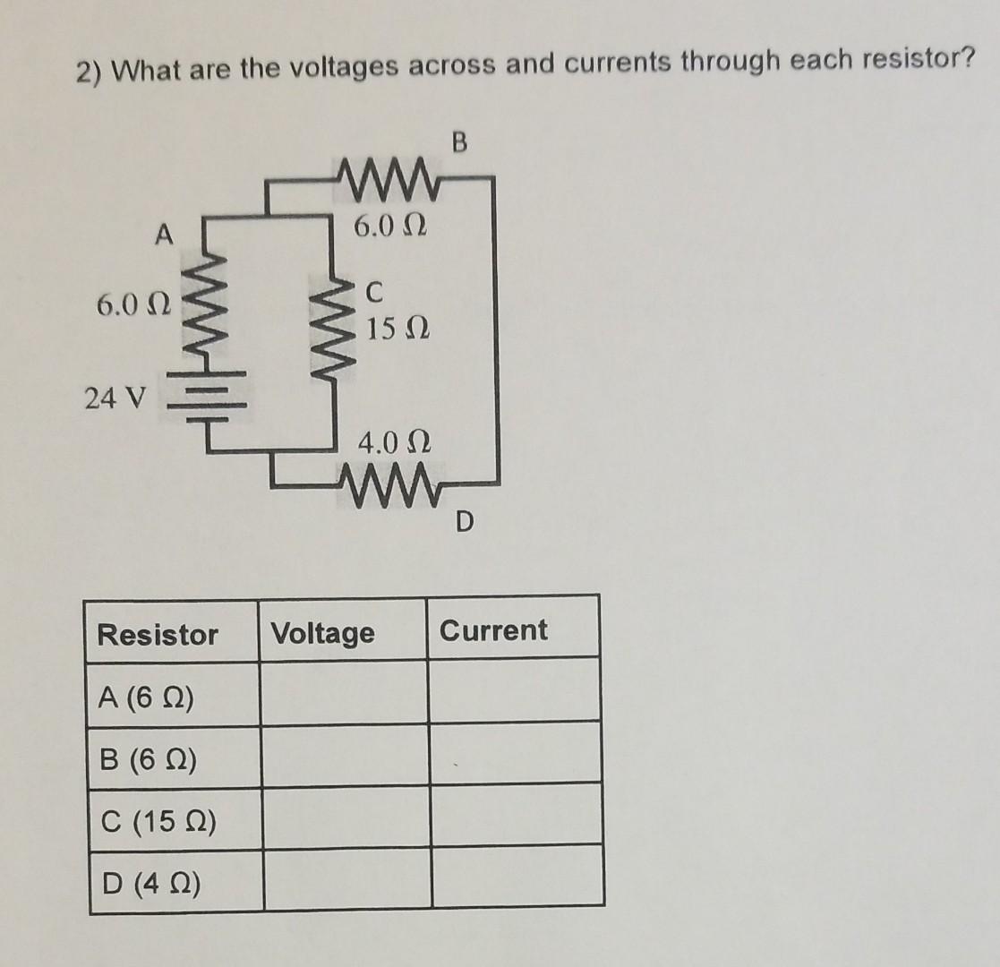 Solved 2) What are the voltages across and currents through | Chegg.com