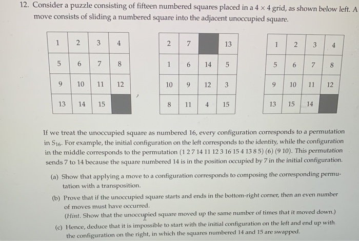 12. Consider a puzzle consisting of fifteen numbered | Chegg.com