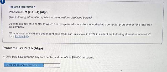 Solved Required information Problem 8-71 (LO 8-4) (Algo) | Chegg.com
