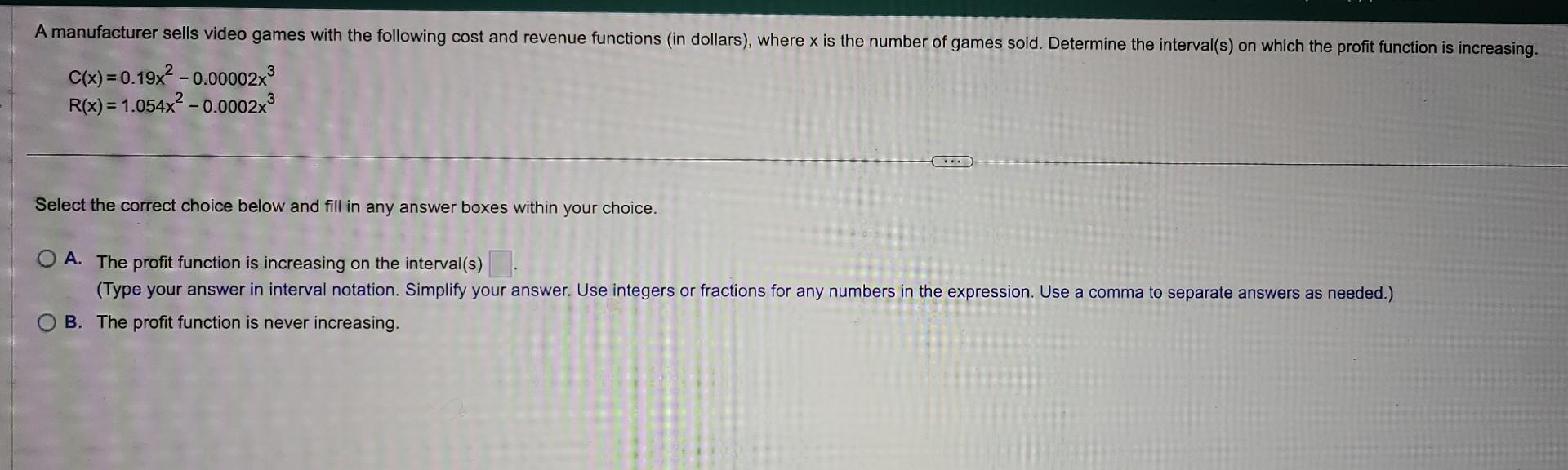 Solved R(x)=10,000−x3+33x2+700x,0≤x≤20 The point of | Chegg.com