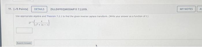 Solved Use appropriate algebra and Theorem 7,2.1 to find the | Chegg.com