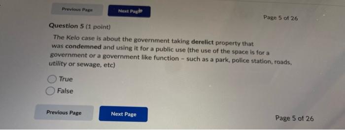Solved Question 5 (1 point) The Kelo case is about the | Chegg.com