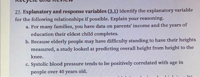 Solved 27 Explanatory And Response Variables 31 Identify 7002
