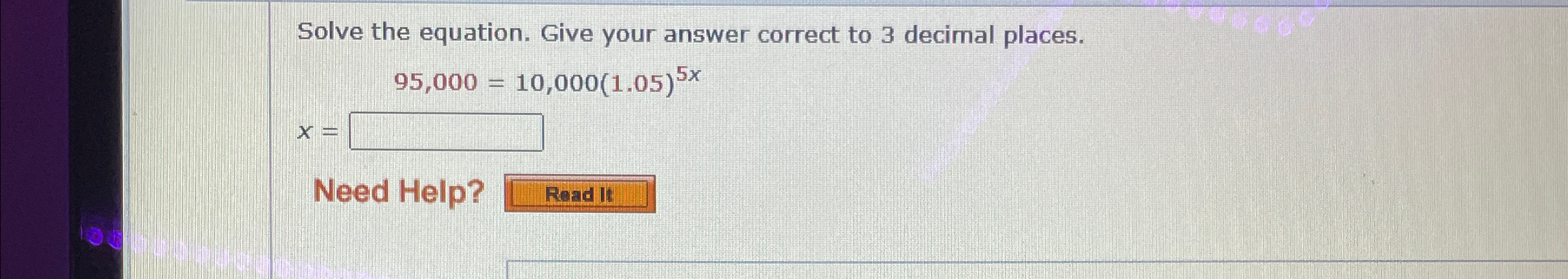 Solved Solve the equation. Give your answer correct to 3 | Chegg.com