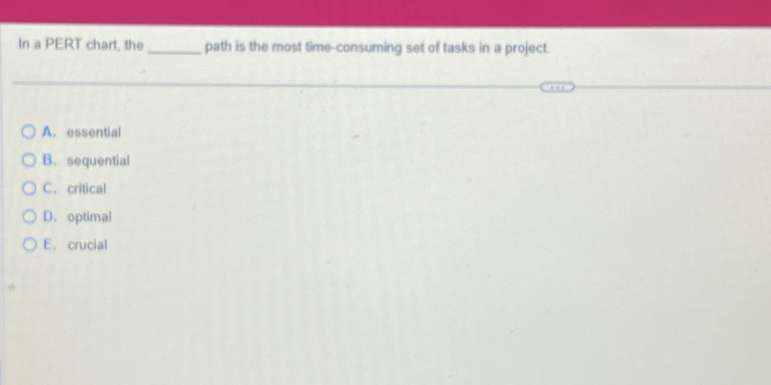Solved In a PERT chart, the path is the most time-consuming | Chegg.com