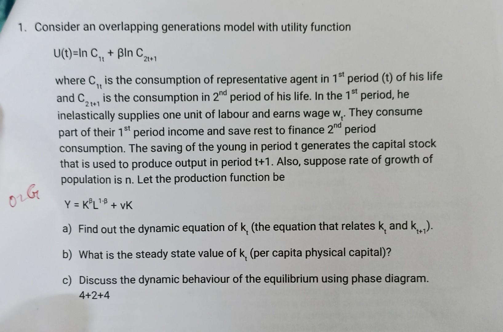 Solved 1. Consider an overlapping generations model with | Chegg.com