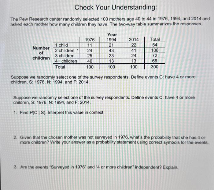 Solved Check Your Understanding: The Pew Research center | Chegg.com