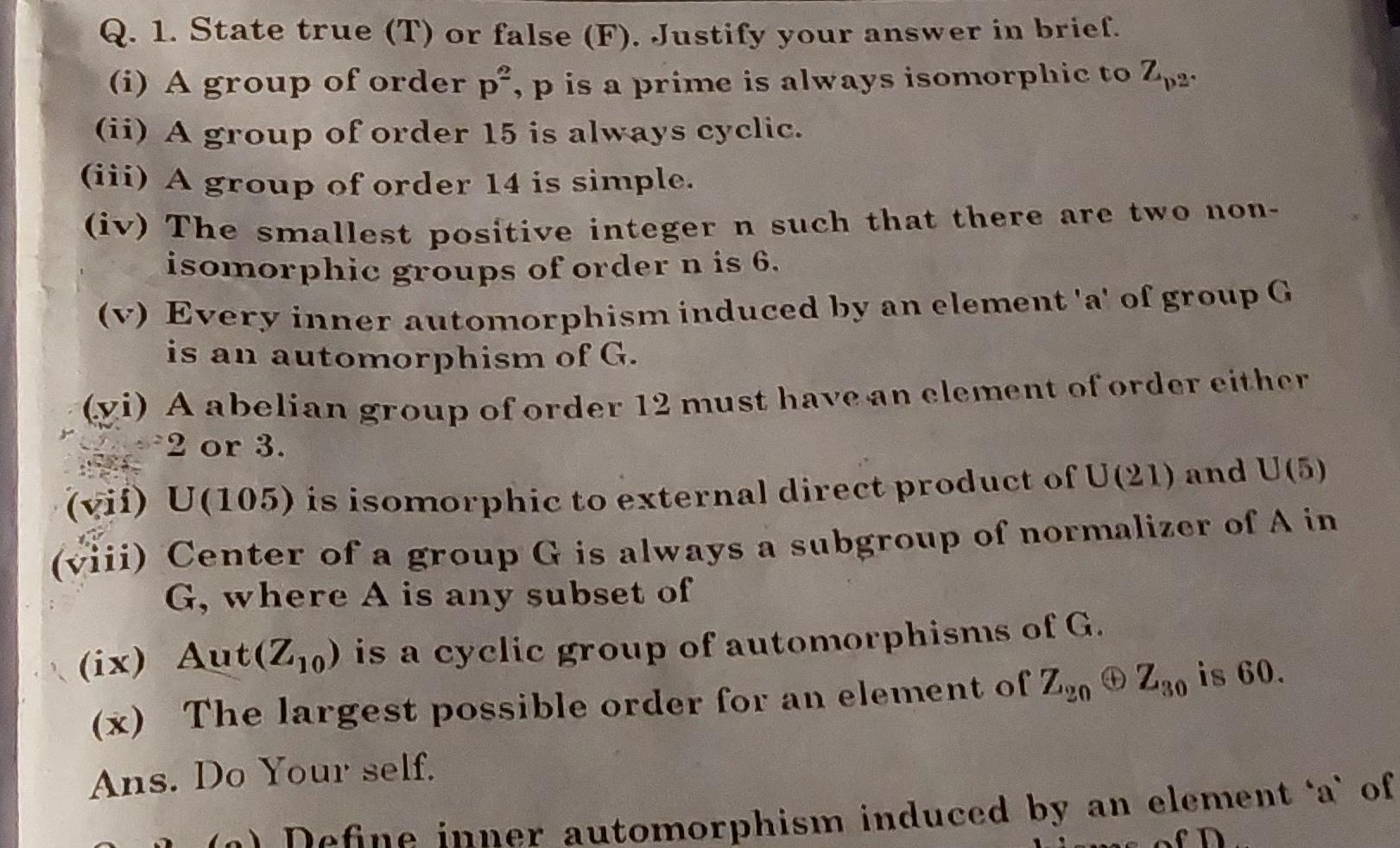 Solved Q. 1. State true (T) or false (F). Justify your | Chegg.com