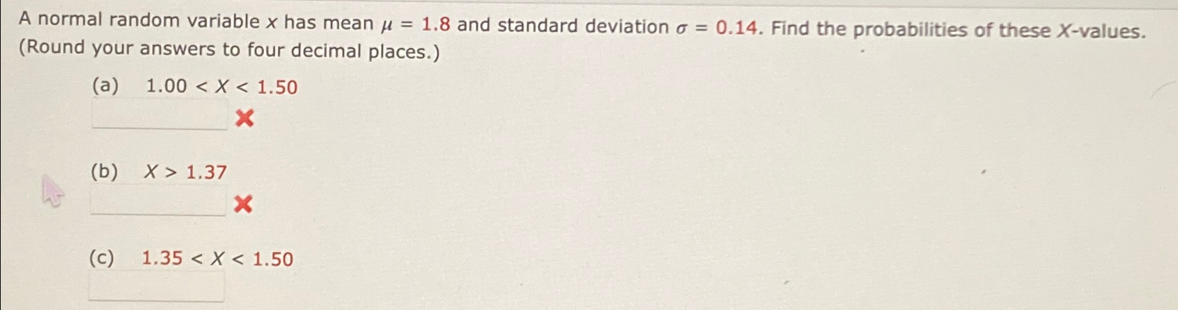 Solved A normal random variable x ﻿has mean μ=1.8 ﻿and | Chegg.com