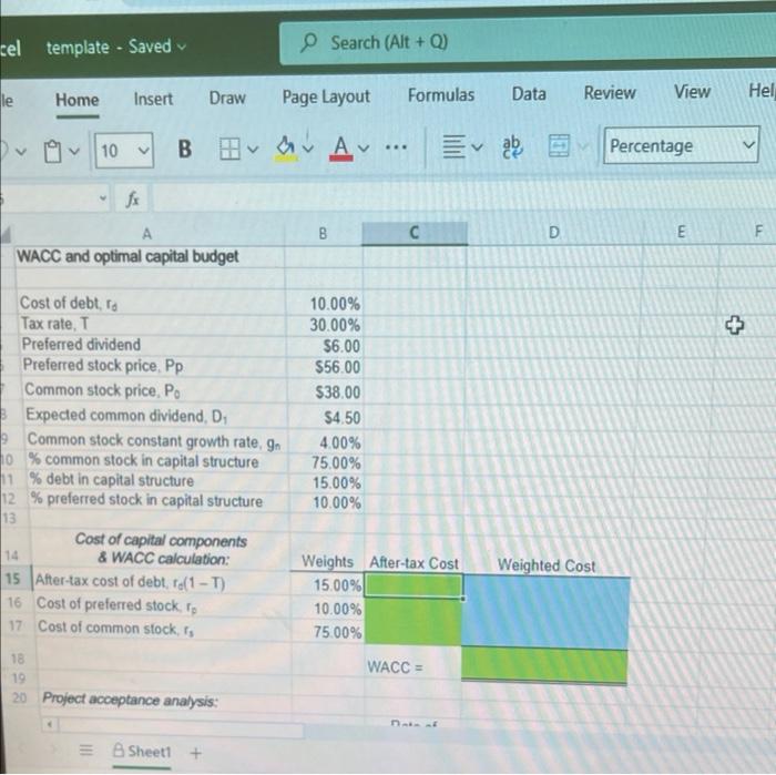 Solved Excel Online Structured Activity: WACC and optimal | Chegg.com
