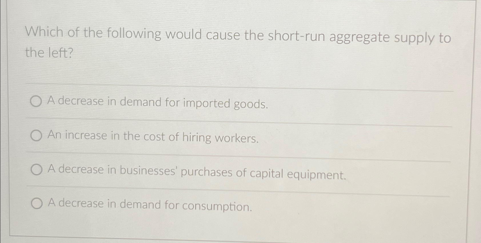 Solved Which of the following would cause the short-run | Chegg.com