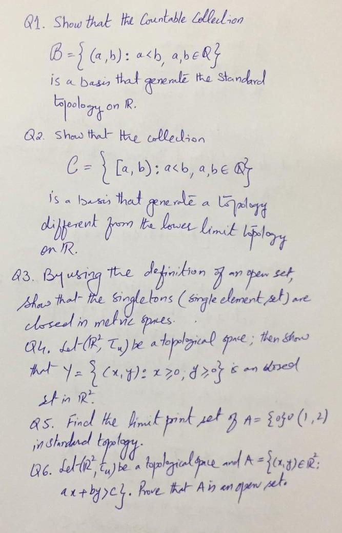 Solved Q1. Show that the countable Collection B={ (a,b): | Chegg.com