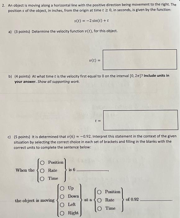 Solved An object is moving along a horizontal line with the | Chegg.com