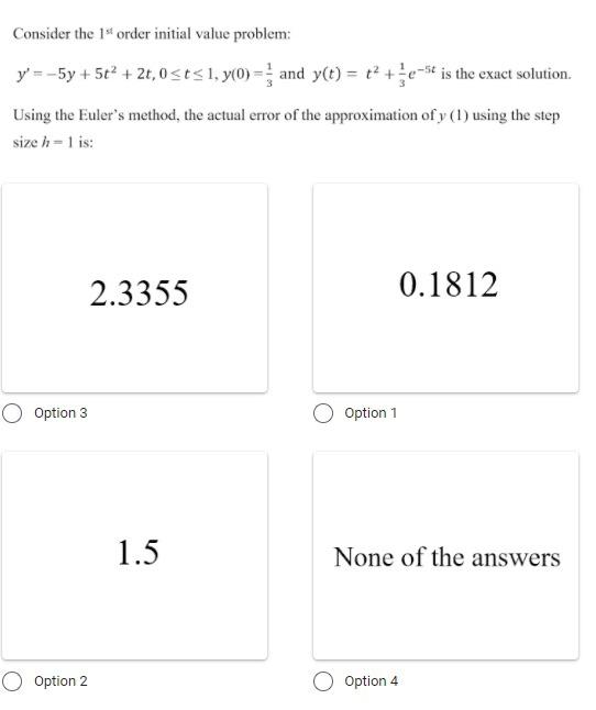 Solved Consider the order initial value problem: y=-5y + 5t? | Chegg.com