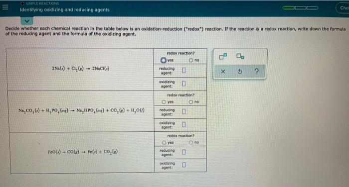 Solved SIMPLE REACTIONS Chel Identifying oxidizing and | Chegg.com