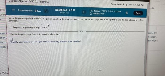 Solved jeed College Algebra: Fall 2021- Remote Ashley Hargis | Chegg.com