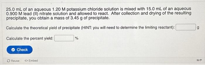 Solved 25.0 mL of an aqueous 1.20M potassium chloride | Chegg.com