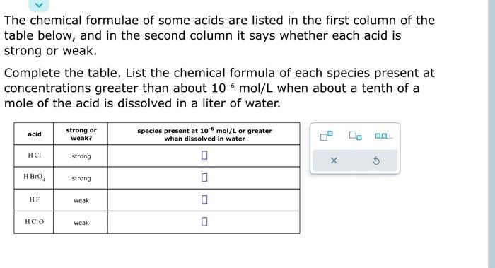 Solved The chemical formulae of some acids are listed in the | Chegg.com