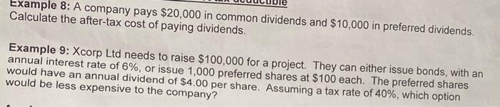 Solved Example 8: A company pays $20,000 in common dividends | Chegg.com