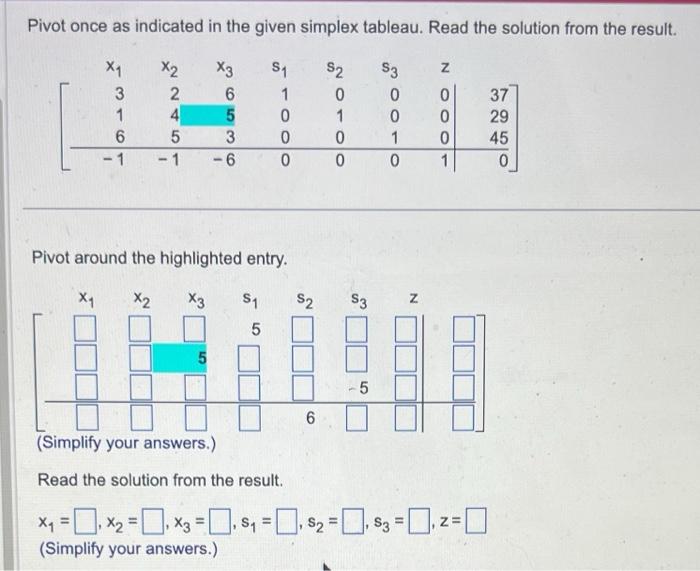 Solved Pivot once as indicated in the given simplex tableau. | Chegg.com