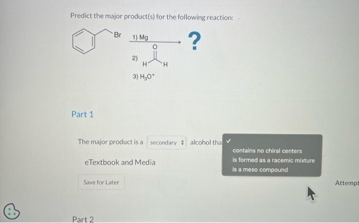 Solved Predict the major product(s) for the following | Chegg.com