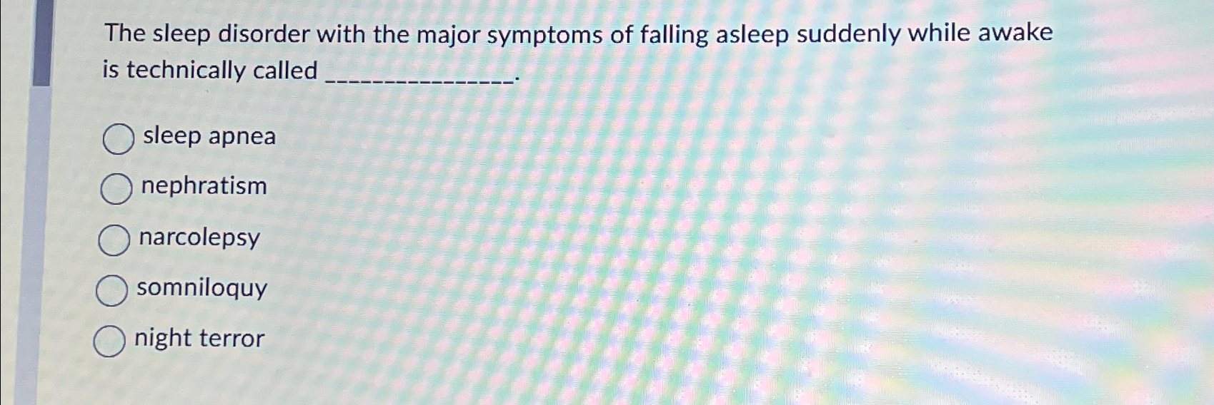 Solved The sleep disorder with the major symptoms of falling | Chegg.com