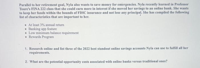 Solved Parallel to her retirement goal, Nyla also wants to | Chegg.com