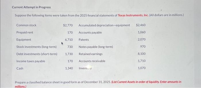 Solved Current Attempt in Progress Suppose the following | Chegg.com