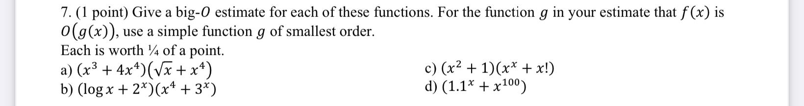 Solved This is discrete math (1 ﻿point) ﻿Give a big- O | Chegg.com