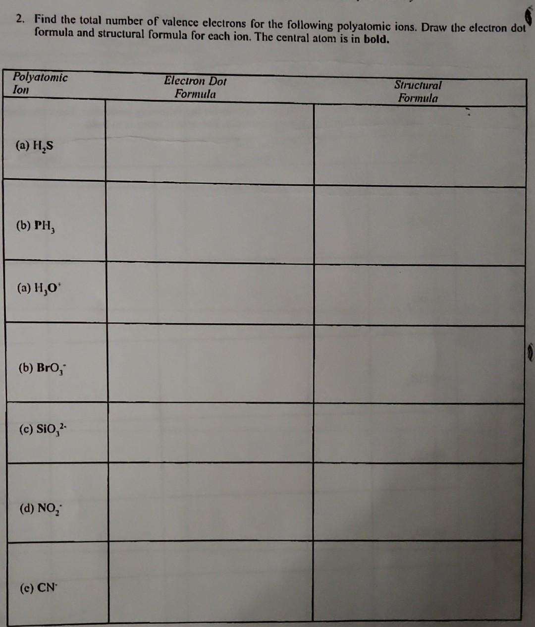 Solved 2. Find the total number of valence electrons for the | Chegg.com