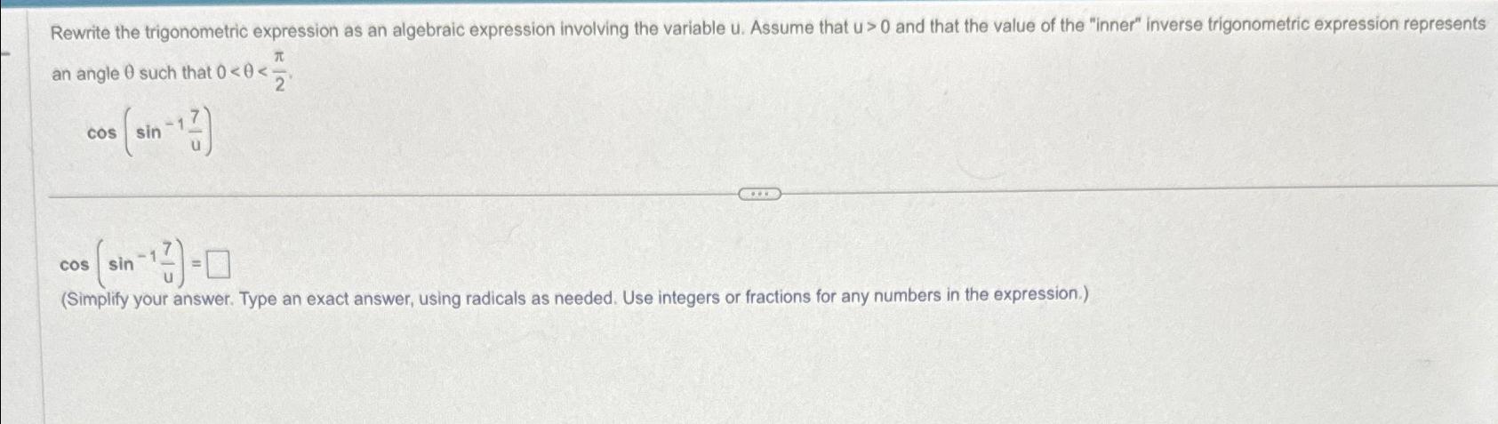 Rewrite the trigonometric expression as an algebraic | Chegg.com