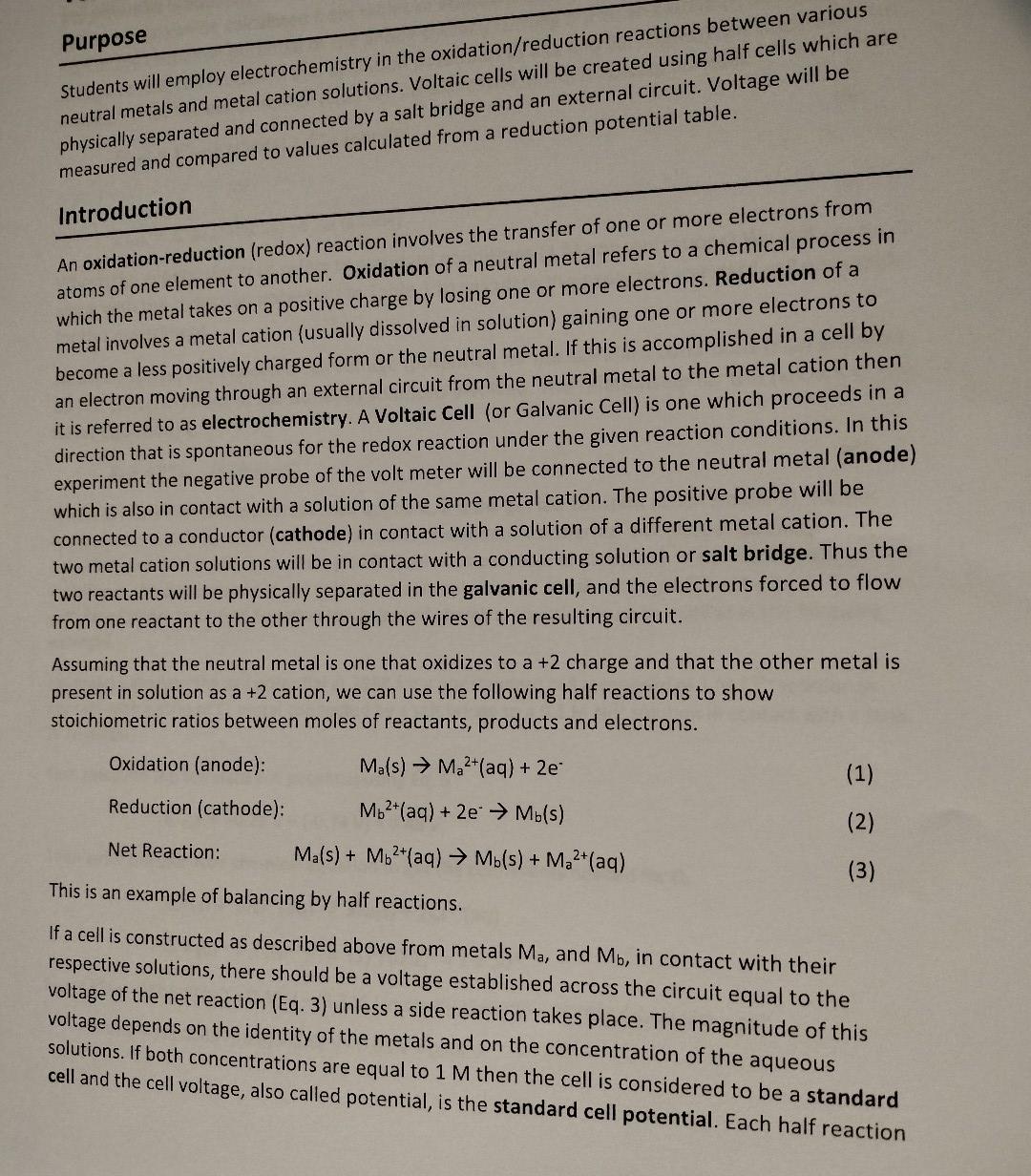 Solved Recorded Data: Standard Cells Recorded Data: | Chegg.com
