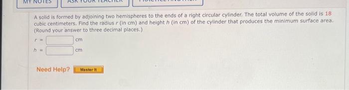 Solved A solid is formed by adjoining two hemispheres to the | Chegg.com