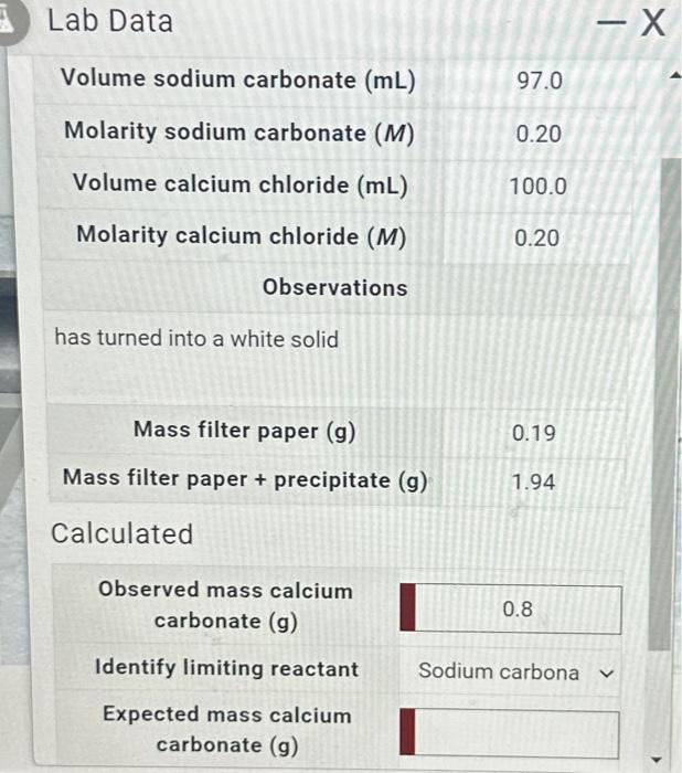 Solved Lab Data \begin{tabular}{l|l} Volume sodium carbonate | Chegg.com