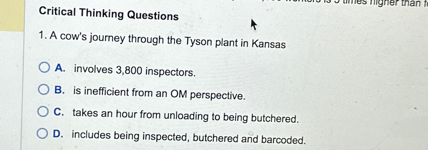 Solved Critical Thinking QuestionsA cow's journey through | Chegg.com