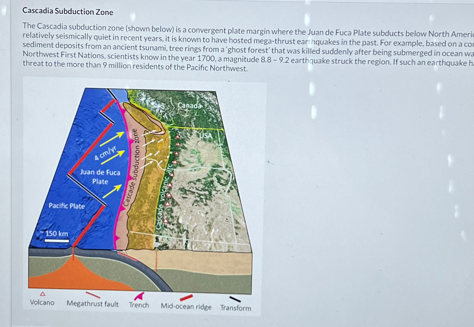 Cascadia Subduction ZoneThe Cascadia subduction zone | Chegg.com