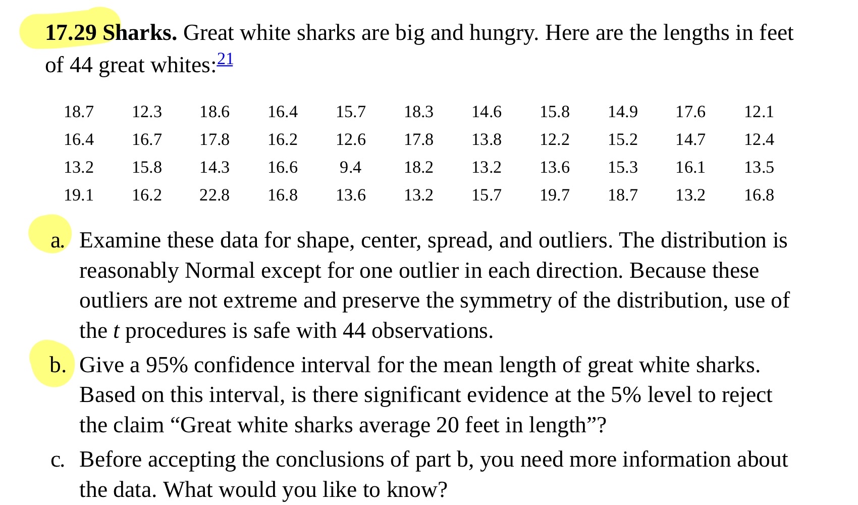 Solved 17.29 ﻿Sharks. Great white sharks are big and hungry. | Chegg.com